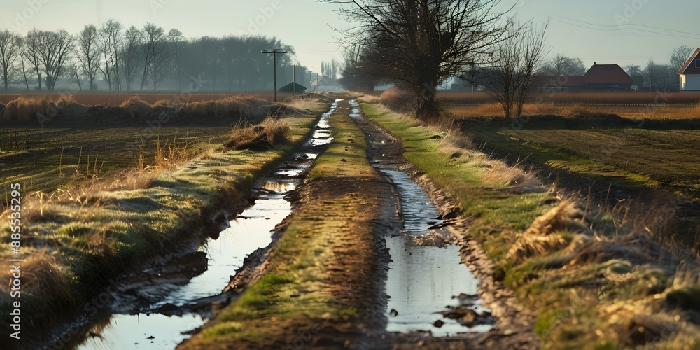 Ditch intersection in a rural area. Concept Rural Driving, Road Safety ...