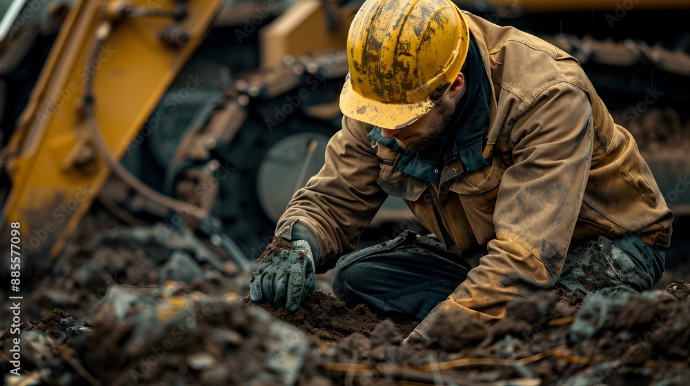 Seasoned Geotechnical Engineer Analyzing Soil Samples from Drilling Rig ...