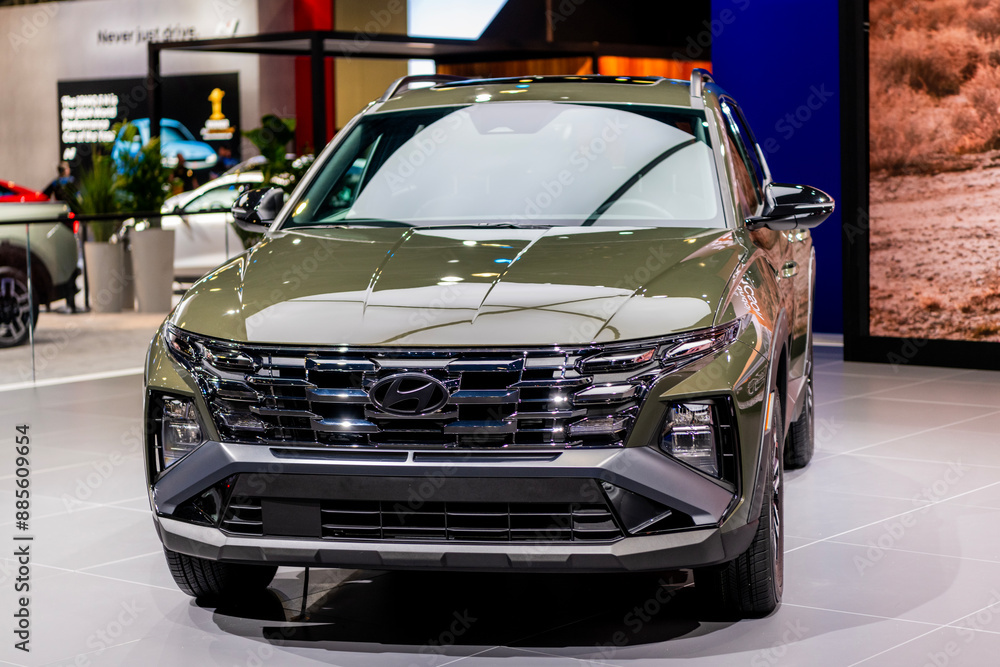 New York City, USA - March 27, 2024: 2025 Hyundai Tucson olive green ...