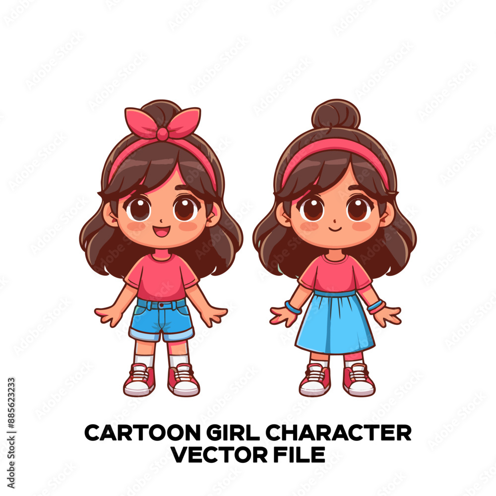 Cartoon Girl Vector Character Design. 2d vector illustration of a cute ...