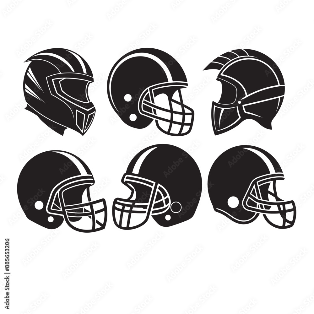 Line drawing illustration of an american football helmet, Black and ...