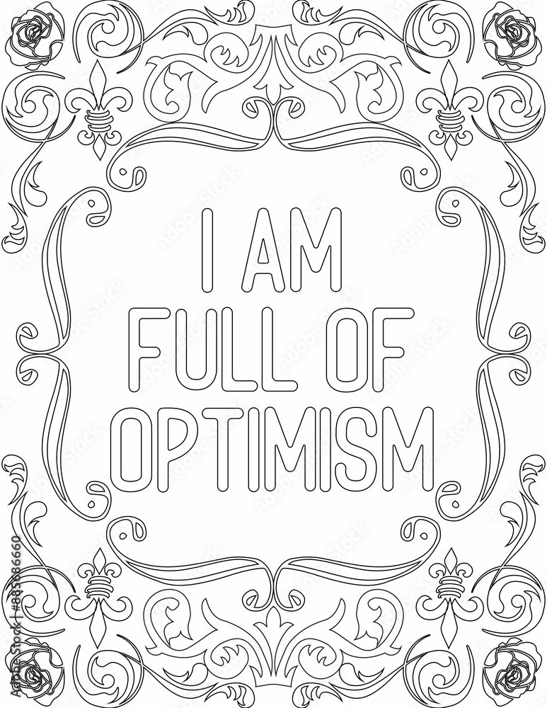 Printable floral coloring page for kids and adults with positive words ...