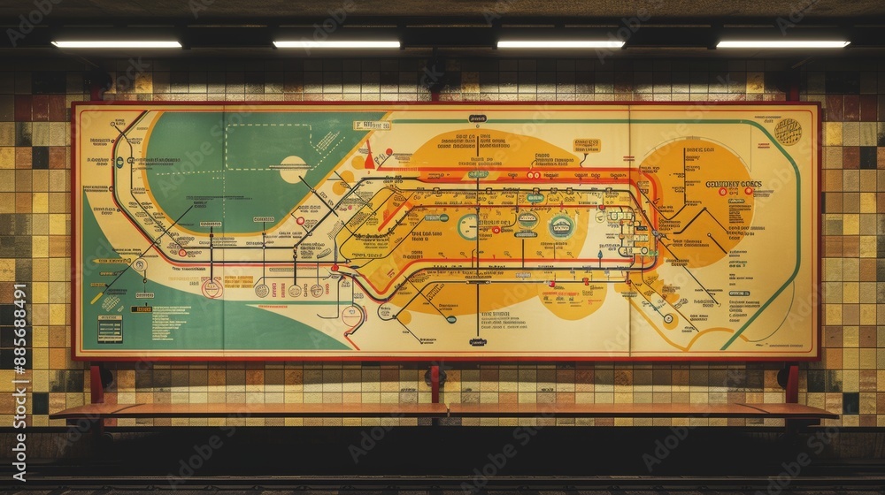 Retro Design Metro Map with Bold Colors and Classic Typography in ...