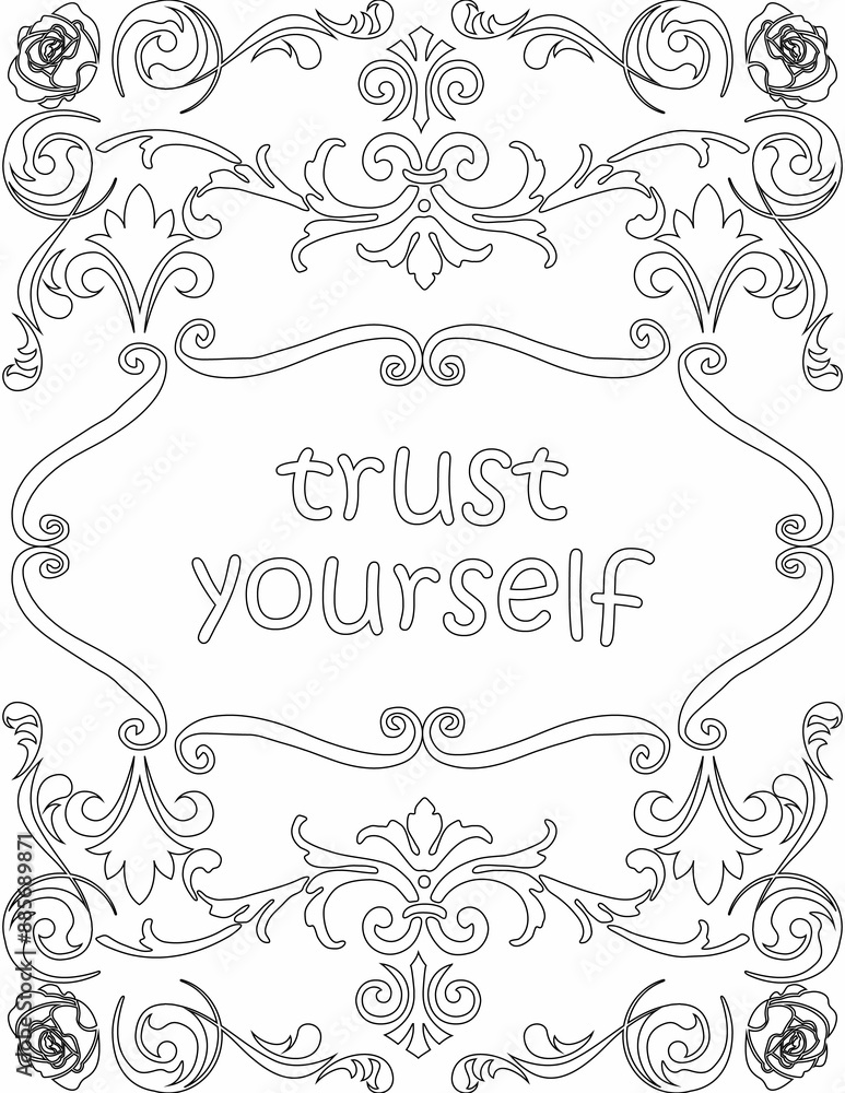 Printable floral coloring page for kids and adults with positive words ...