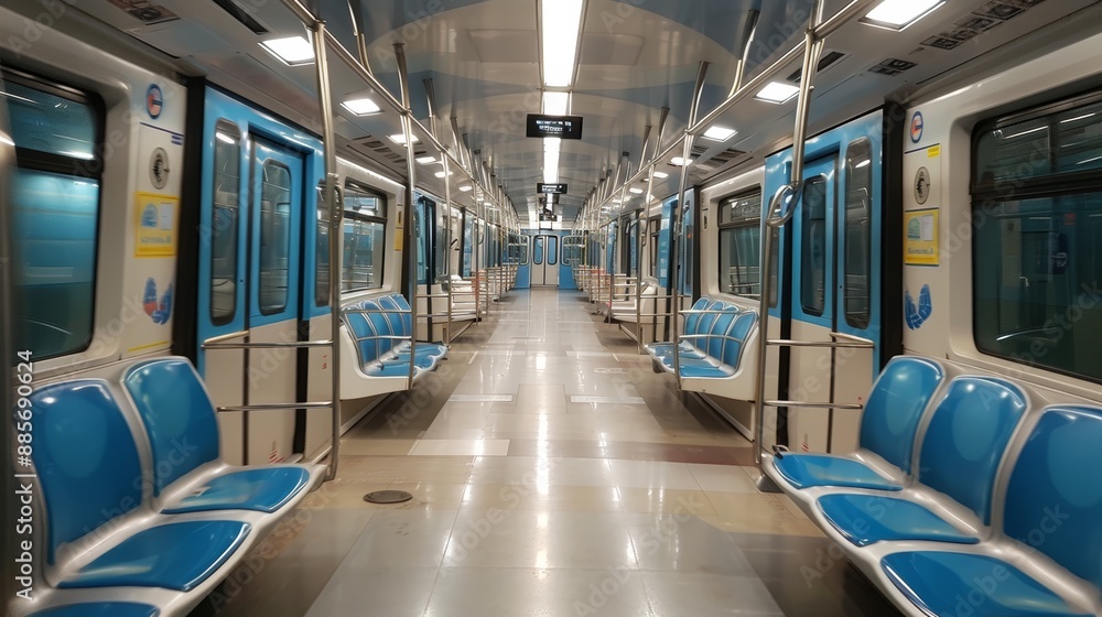 Modern Metro Train Interior with Priority Seating for Elderly, Pregnant ...