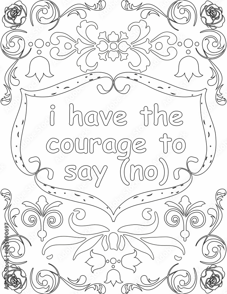 Printable floral coloring page for kids and adults with positive words ...