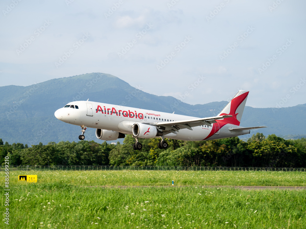 Air Arabia Airbus A320 is landing at BGY Bergamo Milano international ...