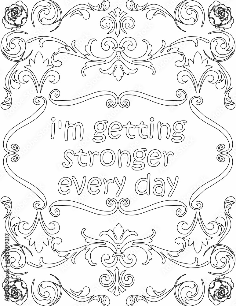 Printable floral coloring page for kids and adults with positive words ...