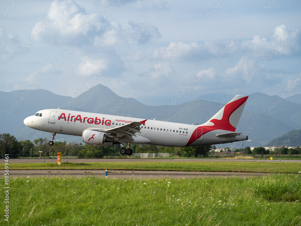 Air Arabia Airbus A320 is landing at BGY Bergamo Milano international ...