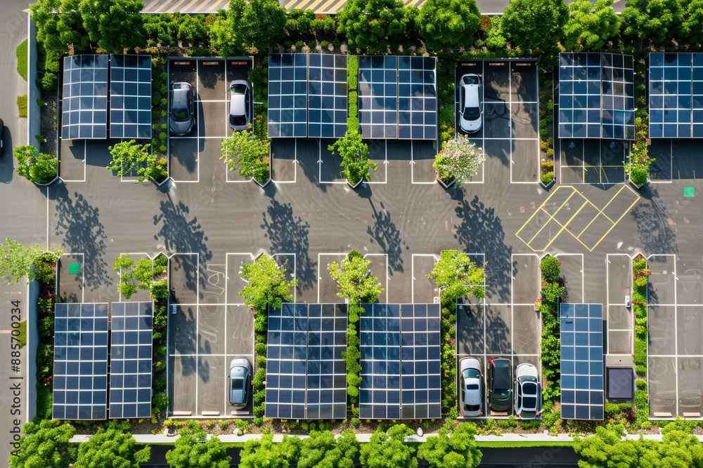 Eco-Friendly Parking Lot with Solar Panels and Electric Vehicle ...