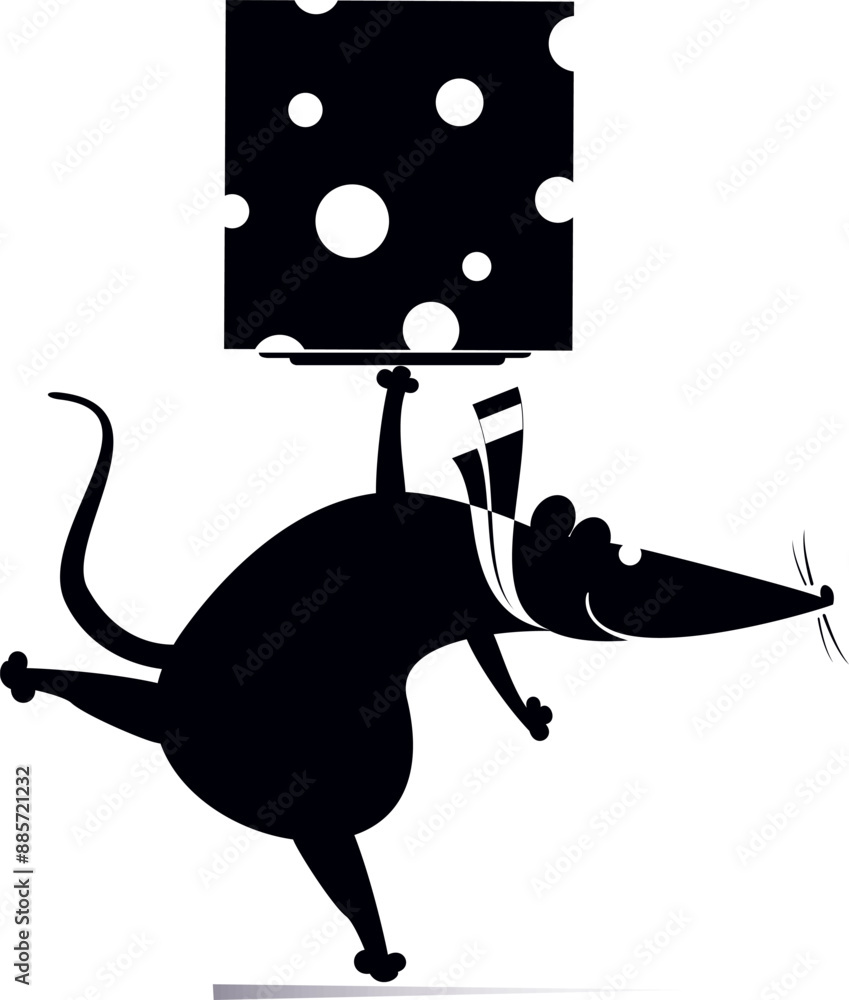 Cute rat or mouse holding a piece of cheese. Cartoon rat or mouse with ...