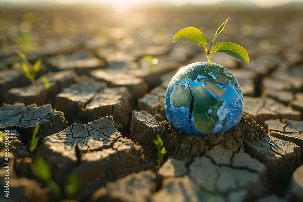 environmental concept on earth day. Globe and young seedlings are ...