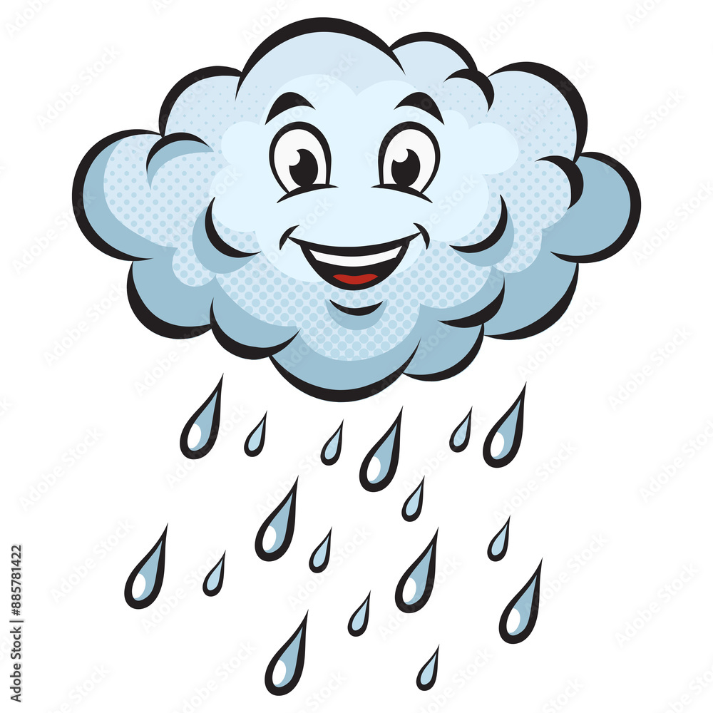 cartoon funny cloud with rain pop art retro PNG illustration. Comic ...
