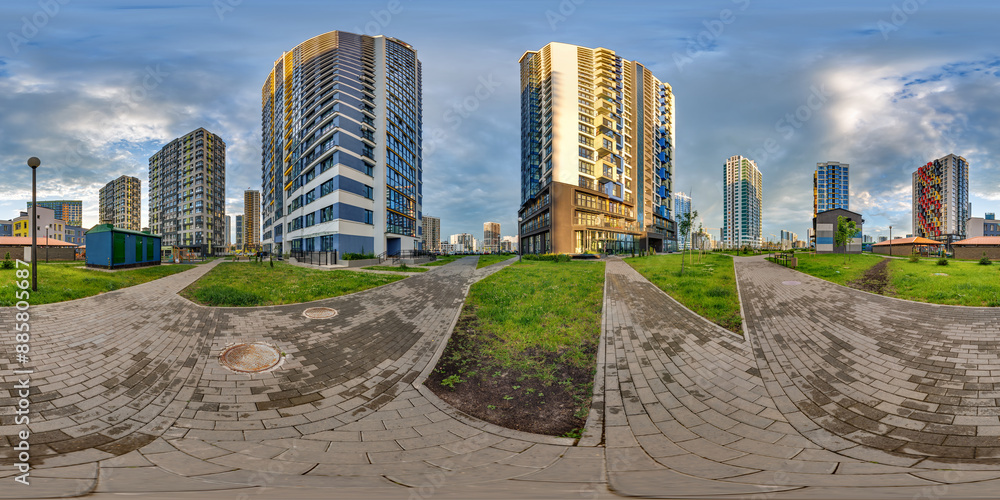 hdri 360 panorama near new skyscrapers and residential complex in full ...