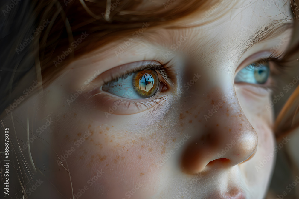 Melancholy look and saddened eyes of a child, reflecting deep sadness ...