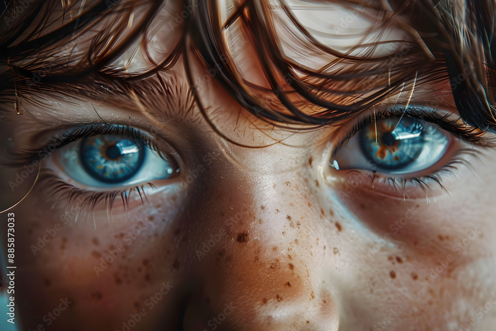 Melancholy look and saddened eyes of a child, reflecting deep sadness ...