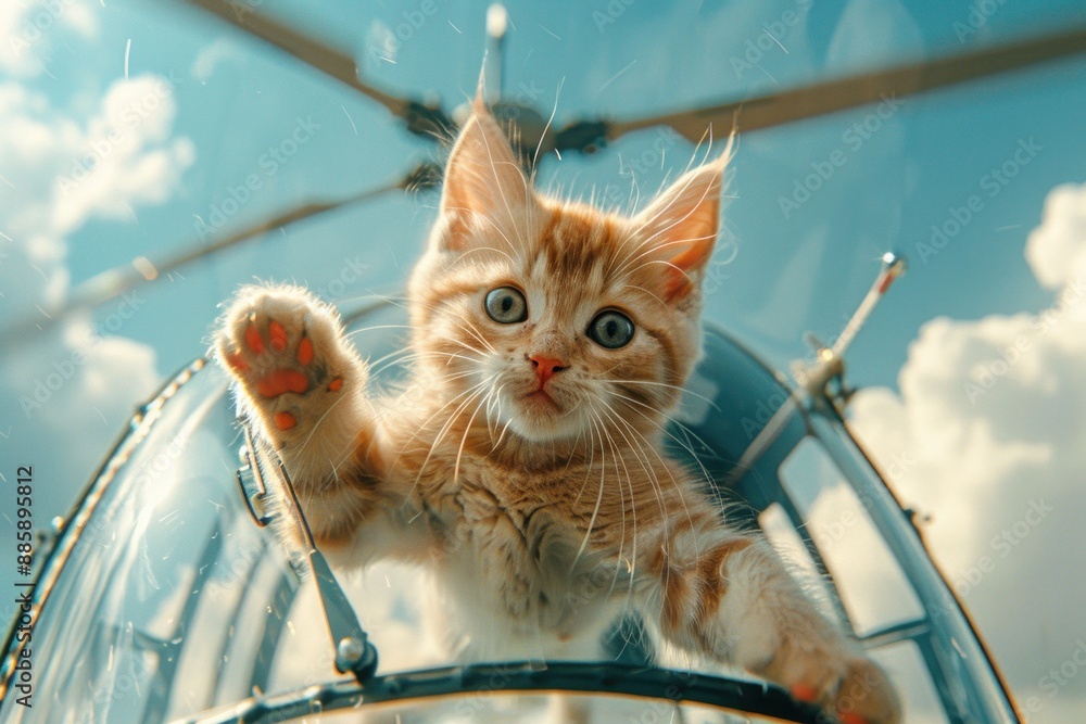 An endearing image of a tiny cat navigating a helicopter through the ...