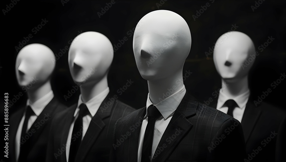 Group of faceless mannequins in suits, representing anonymity and ...