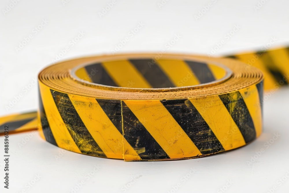 Warning caution tape roll, industrial yellow, white background ...