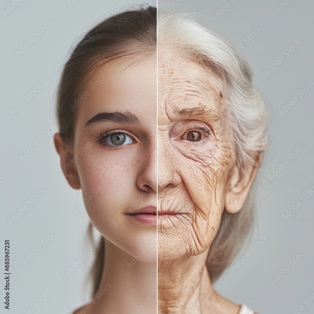 The image shows a composite of two halves of two parts of the face ...