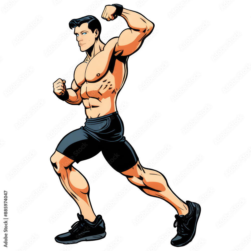 Strong Man Flexing Cartoon PNG, Male Bodybuilder Character Illustration ...