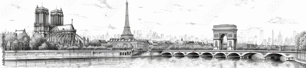Iconic French Landmarks in Art Eiffel Tower Notre Dame Louvre ...