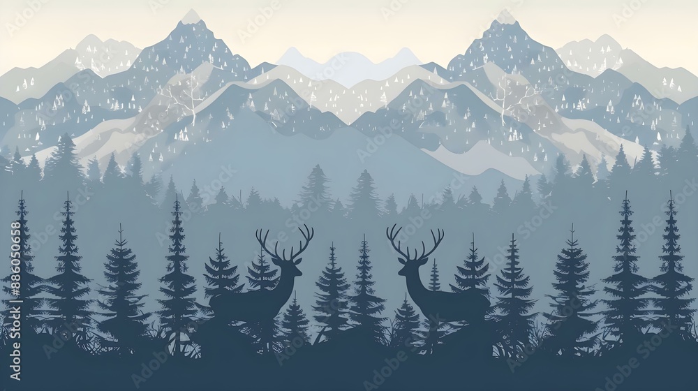 Vector mountains and forest woodland background texture Stock Photo ...