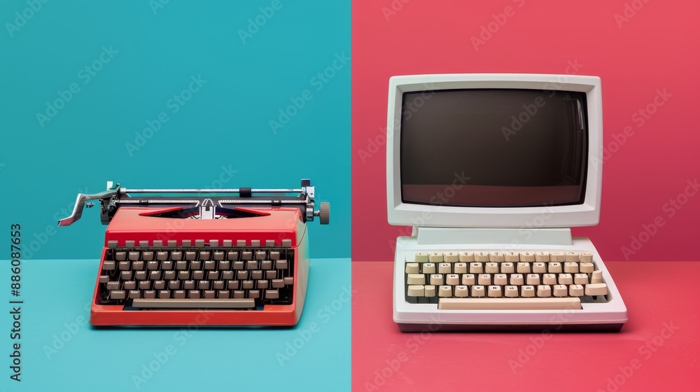Contrast of Old and New Technology: Modern Computer and Vintage ...