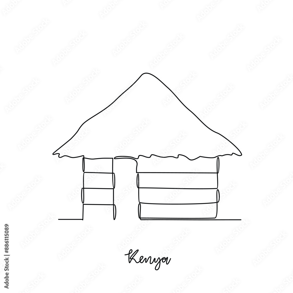 One continuous line drawing of Kenya traditional house vector ...