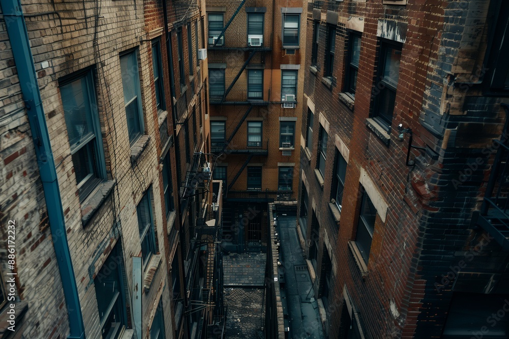 view of brick buildings in New York City, photography, aerial view ...