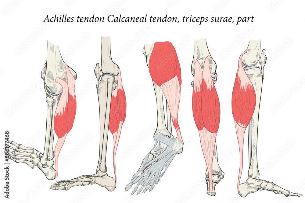 Medical illustration side view of Foot Achilles tendon Calcaneal tendon ...
