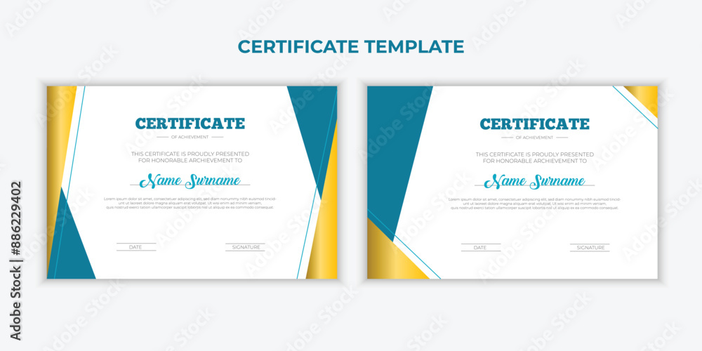 turquoise and gold Certificate of achievement template set with gold ...