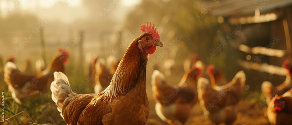 A detailed shot of chickens thriving in an environment with sustainable ...