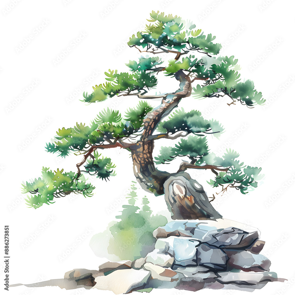 Trees front view, PNG, watercolor style vector tree, Huangshan pine ...