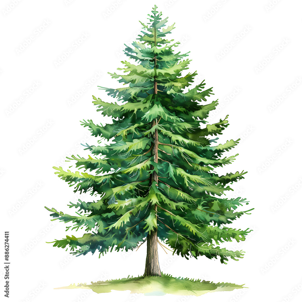 Trees front view, PNG, watercolor style vector tree, pine tree ...