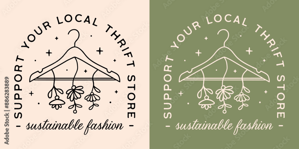 Support your local thrift store shop sustainable fashion logo. Floral ...