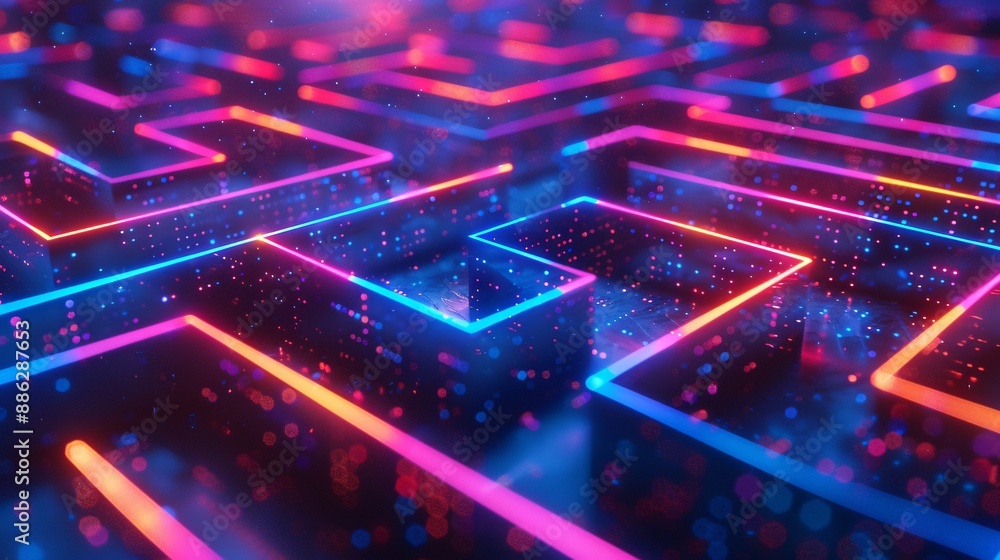61. Digital marketing strategies visualized as a complex maze of neon light paths Stock ...