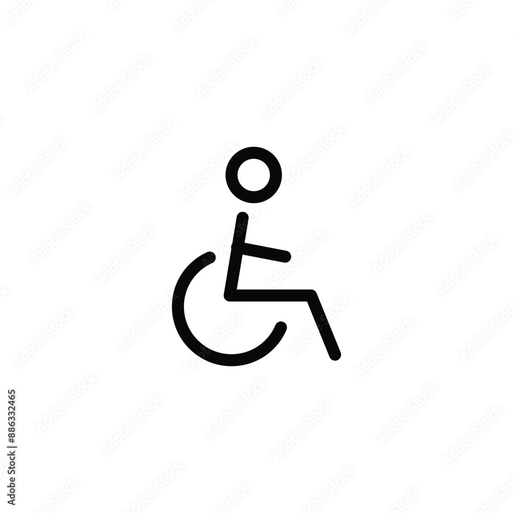 disabled wheelchair black outline icon round rounded circle badge stamp label isolated on ...