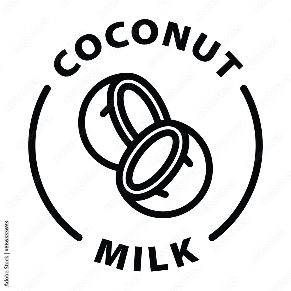 coconut milk black outline icon round rounded circle badge stamp label isolated on transparent ...
