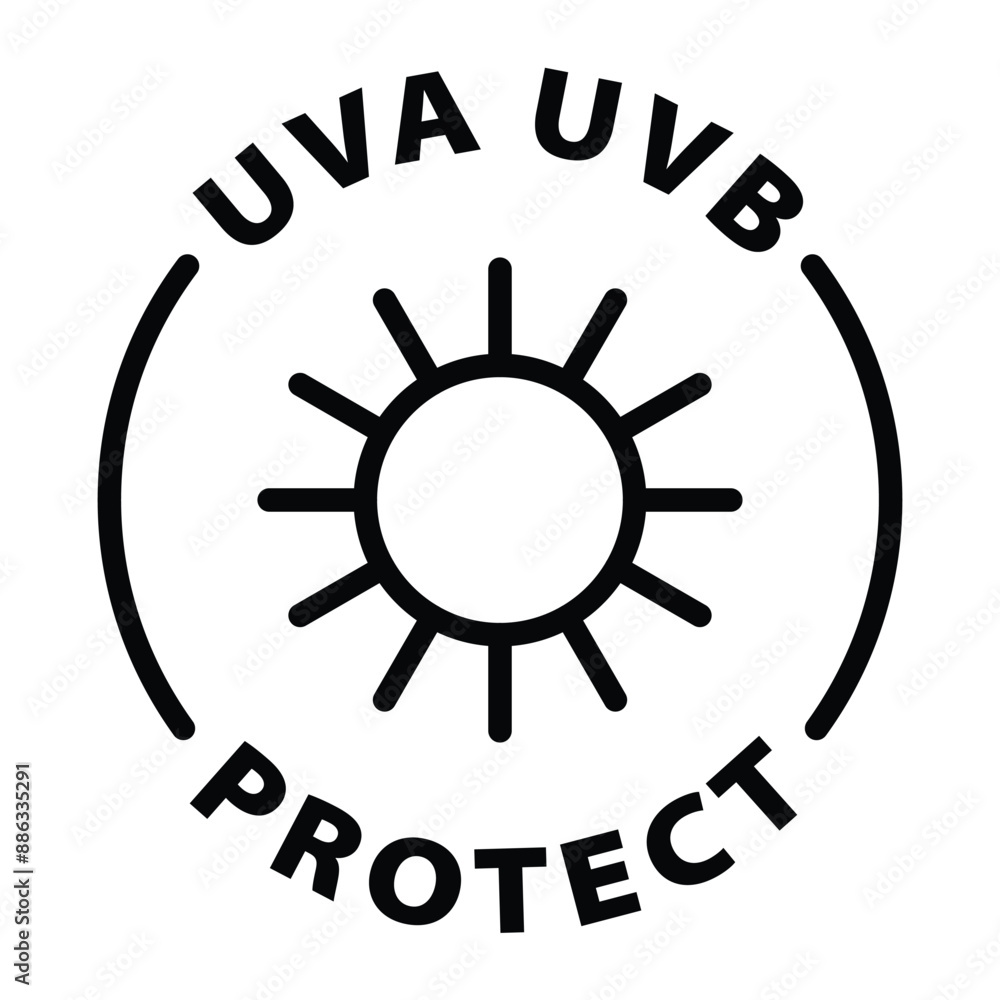 uva uvb protect black outline icon round rounded circle badge stamp ...