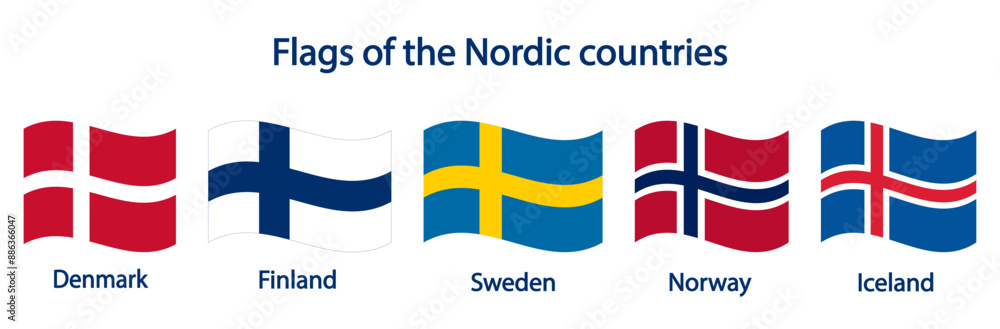 Wavy flags of Scandinavian countries isolated on a transparent ...