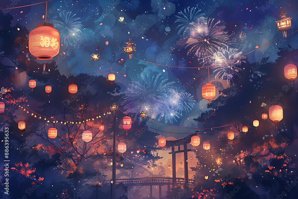 Multicolored fireworks over the blue surface of the lake at night ,Sky ...