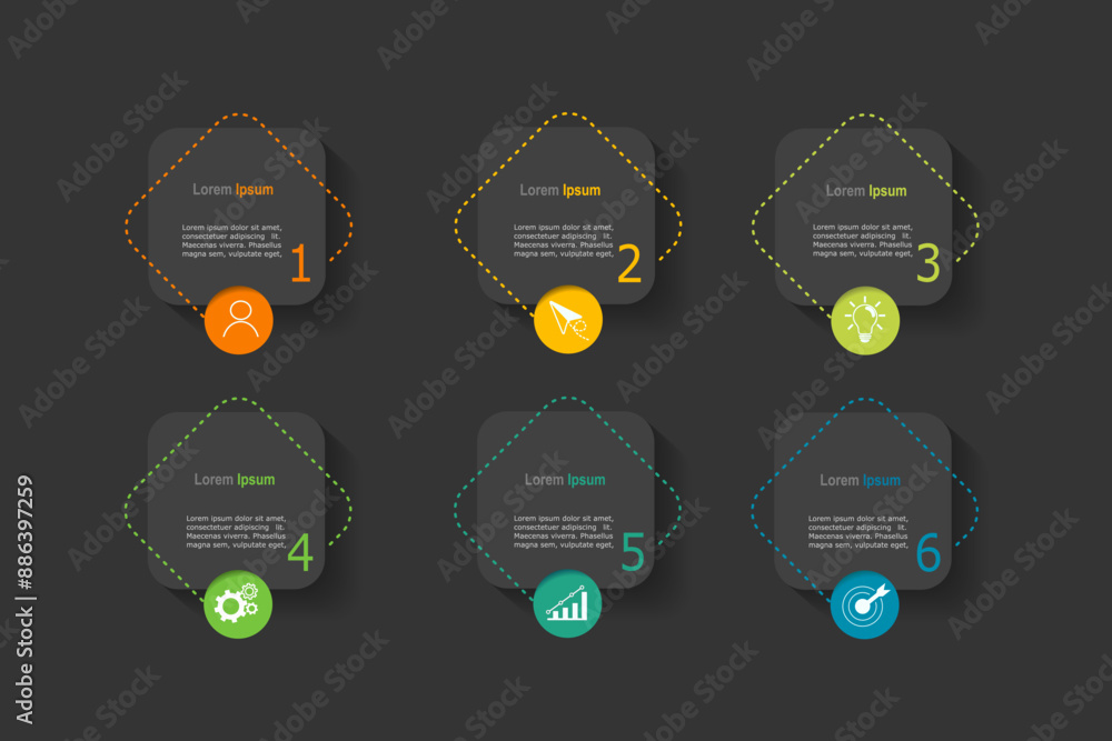 infographic elements template, business concept with 6 steps, grey ...