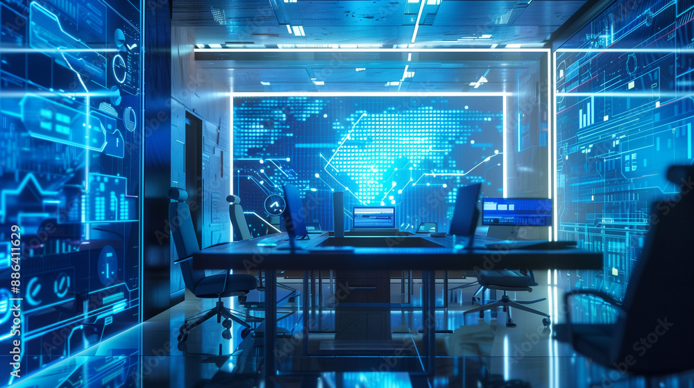 Automated Efficiency: Futuristic AI-Driven Smart Office with Seamless Workflows in 16:9 Format ...