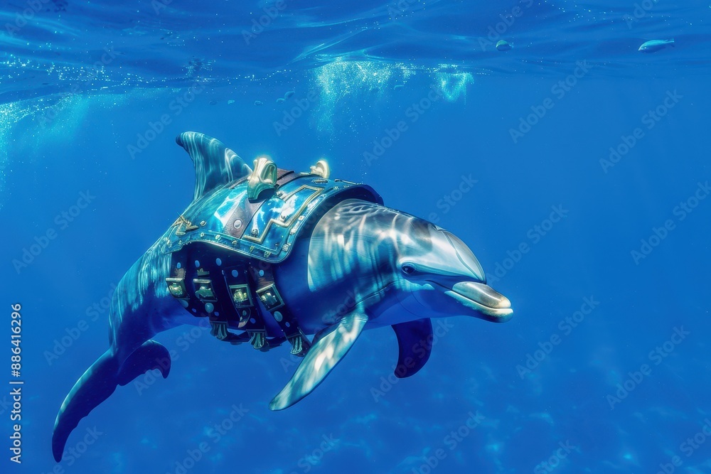 Majestic Greek Dolphin: Mythical Creature in Ancient Armor Swimming in ...