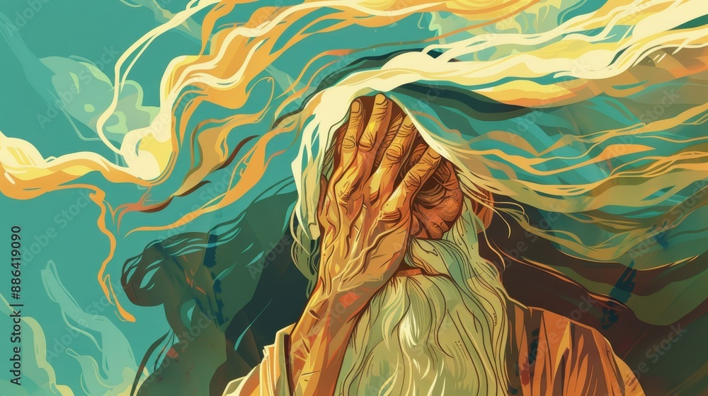 Exodus : Moses covering his face with a veil, detailed flat design ...