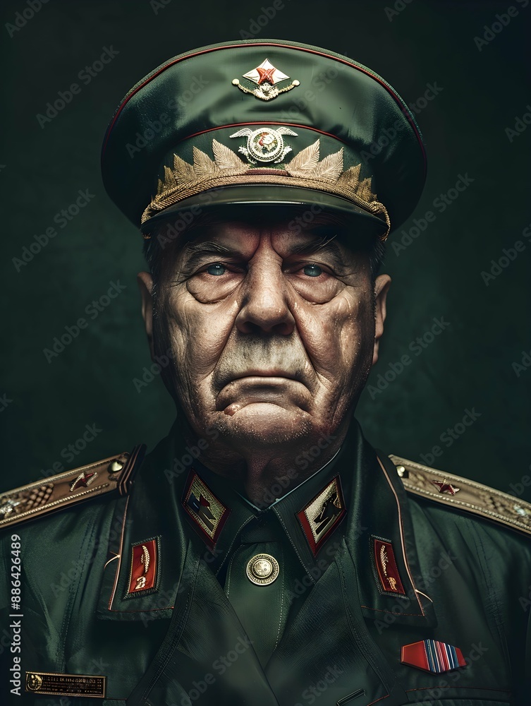 Strong dictator man facing the camera, military general, with military ...