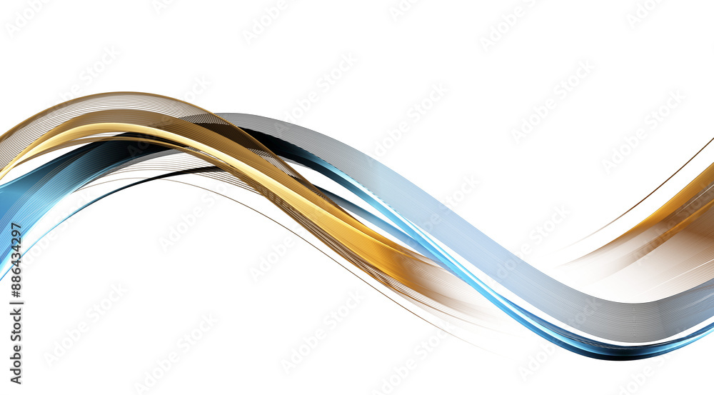 Abstract Blue Gold Wave Design Element. Glowing Smooth Wavy Line Stock ...