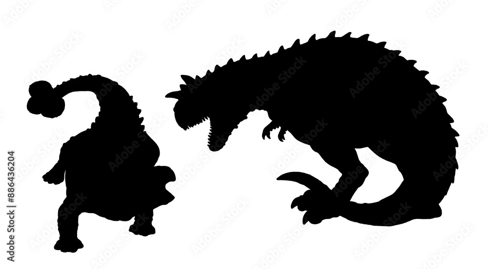 Black silhouette drawing of predatory dinosaur Carnotaurus attacks the ...