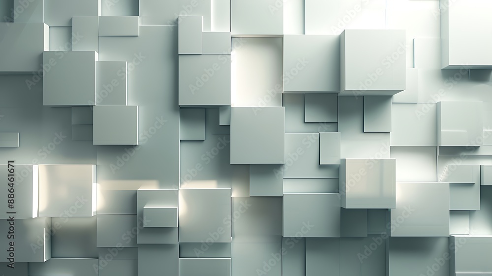 Abstract block-like wall design with a mix of 3D cubes and flat panels ...